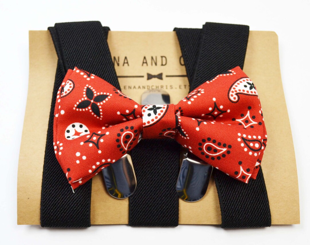 Red Bandana Bow Tie and Black Suspender Set for Toddler/ Boy/ Baby/teen ...
