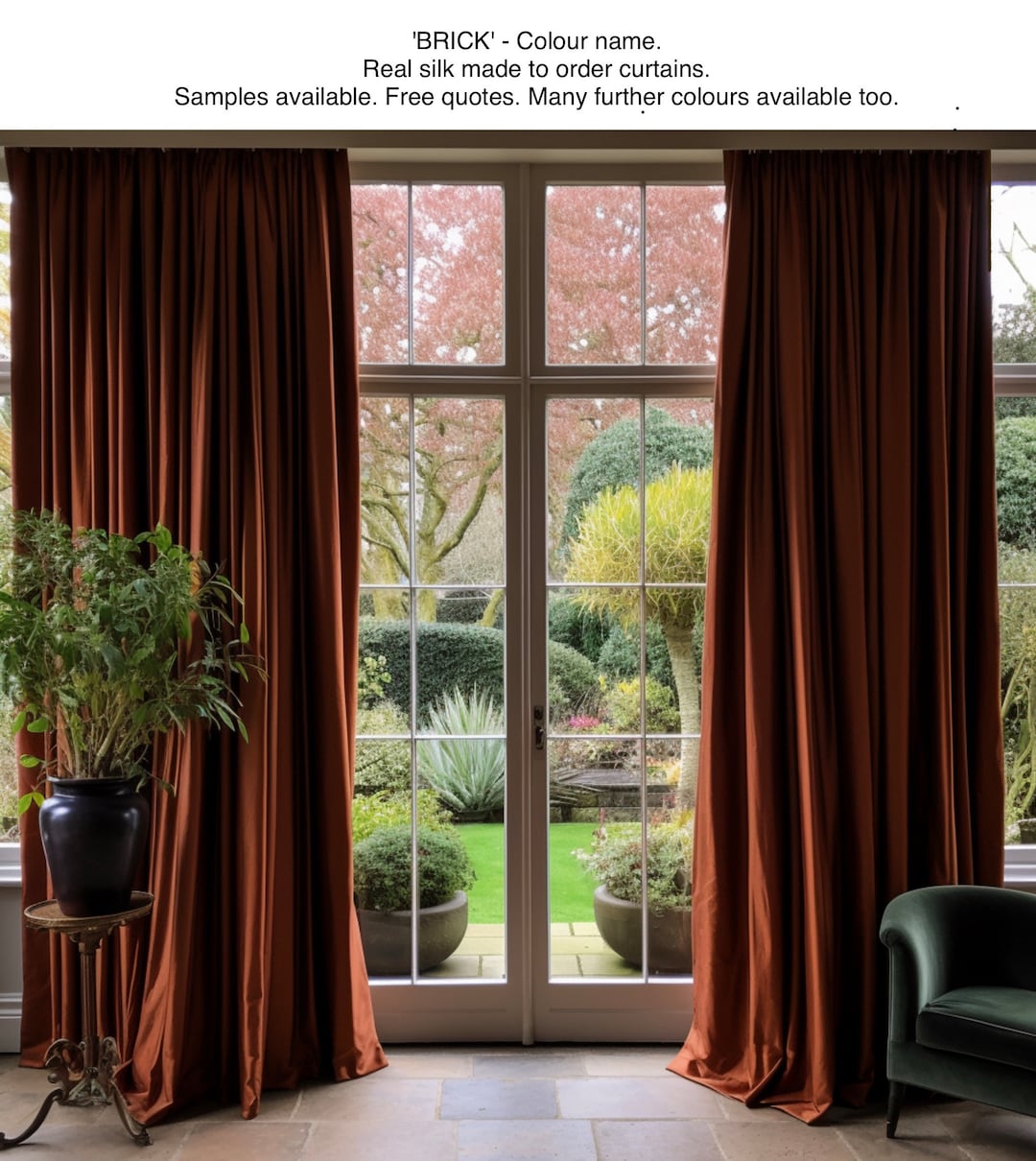 Silk Made to Measure Curtains, FABRIC SAMPLE. Dark Terracotta. Pencil ...