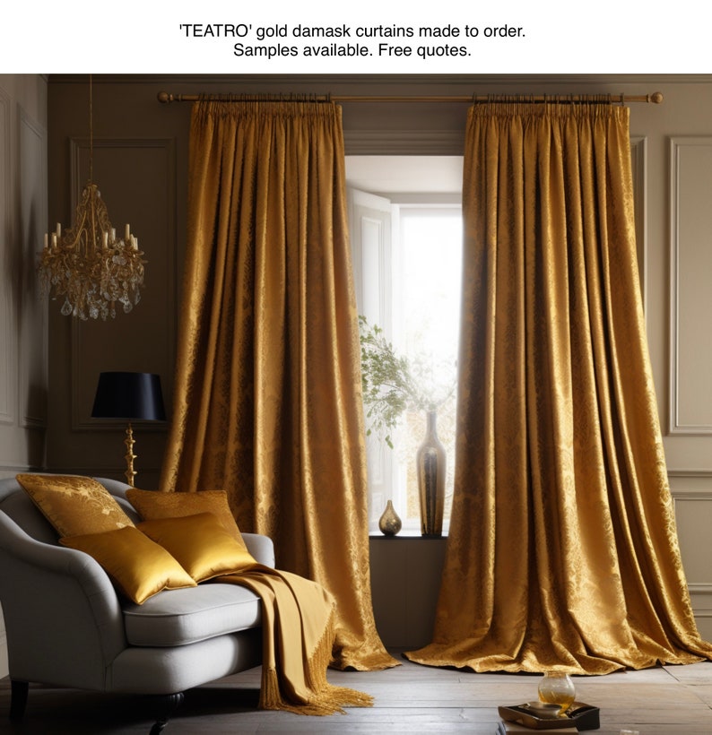 GOLD Satin Fabric SAMPLE for Made to Measure Window Curtains. Custom ...