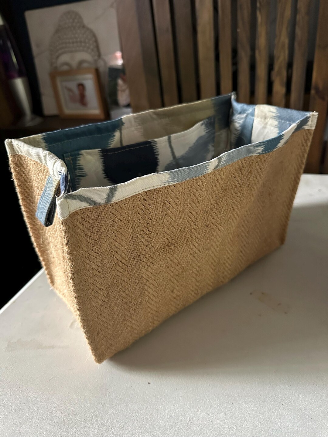 Herringbone Hessian Basket With Cotton Lining. Burlap Box, Jute Basket ...
