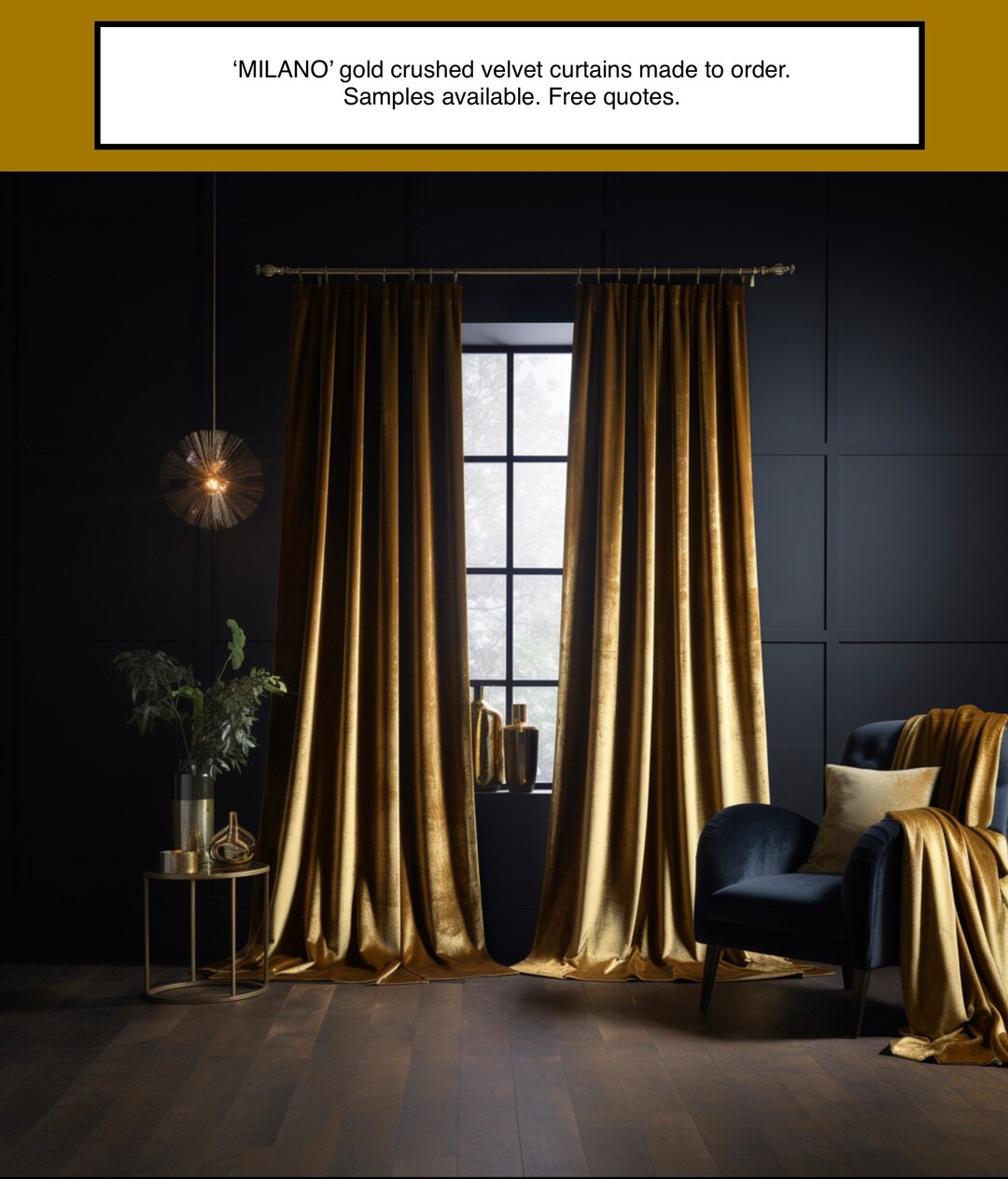 Fabric SAMPLE Crushed Velvet for Made to Measure Gold Window Curtains ...