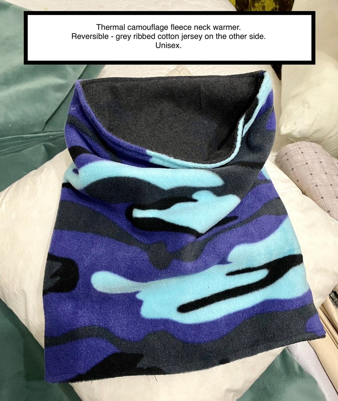 Camouflage Fleece Neck Warmer. REVERSIBLE. Unisex Fleece, Man Neck ...