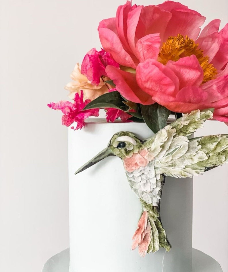 Fondant and Painted Wafer Paper Edible Hummingbird 2D Cake Decoration ...