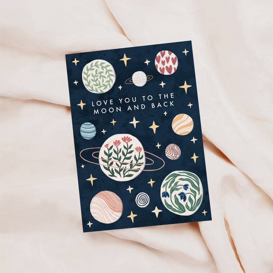 Love You to the Moon and Back Card - Love You Card - Planet Card ...