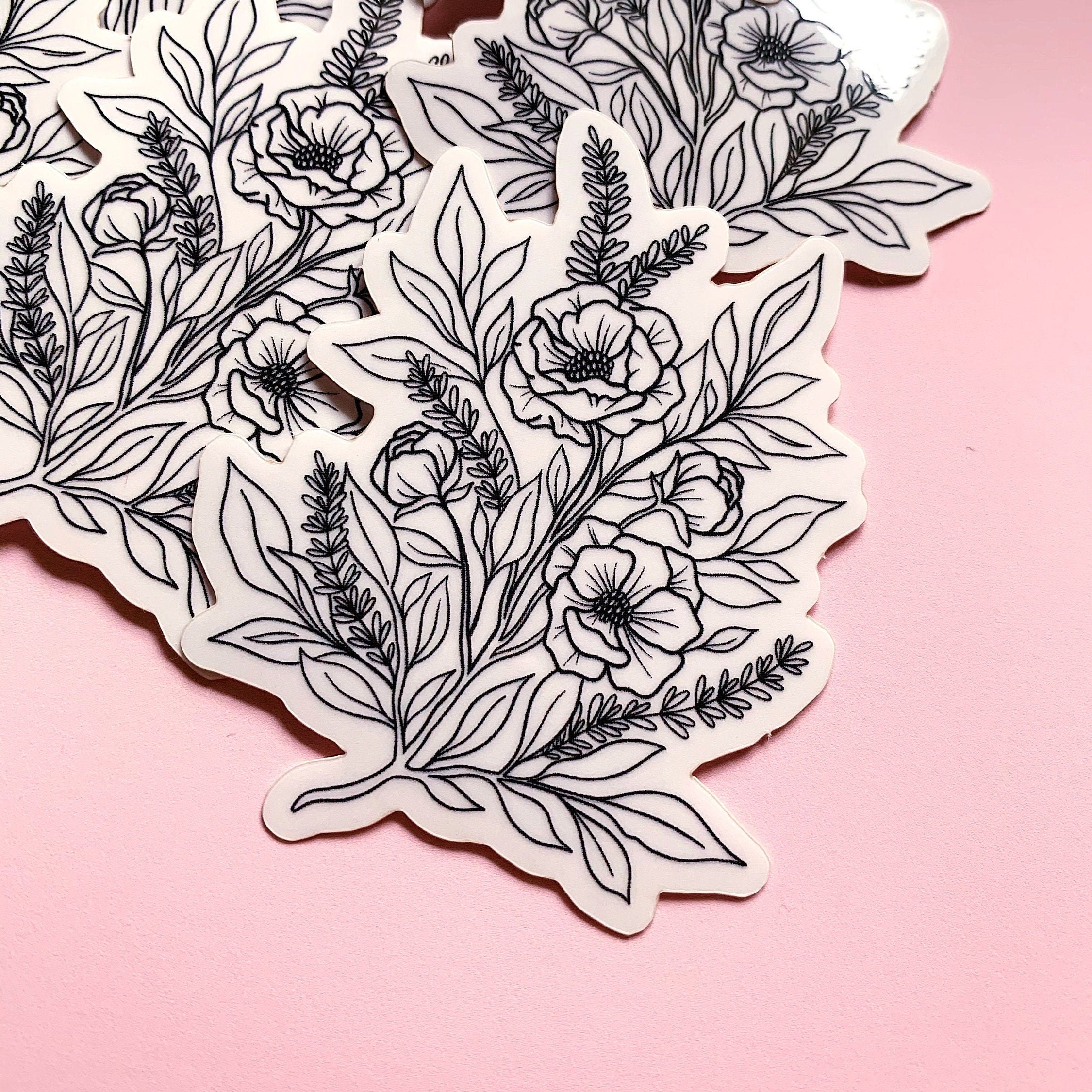 Floral vinyl sticker Pretty stickers Cute flower sticker | Etsy