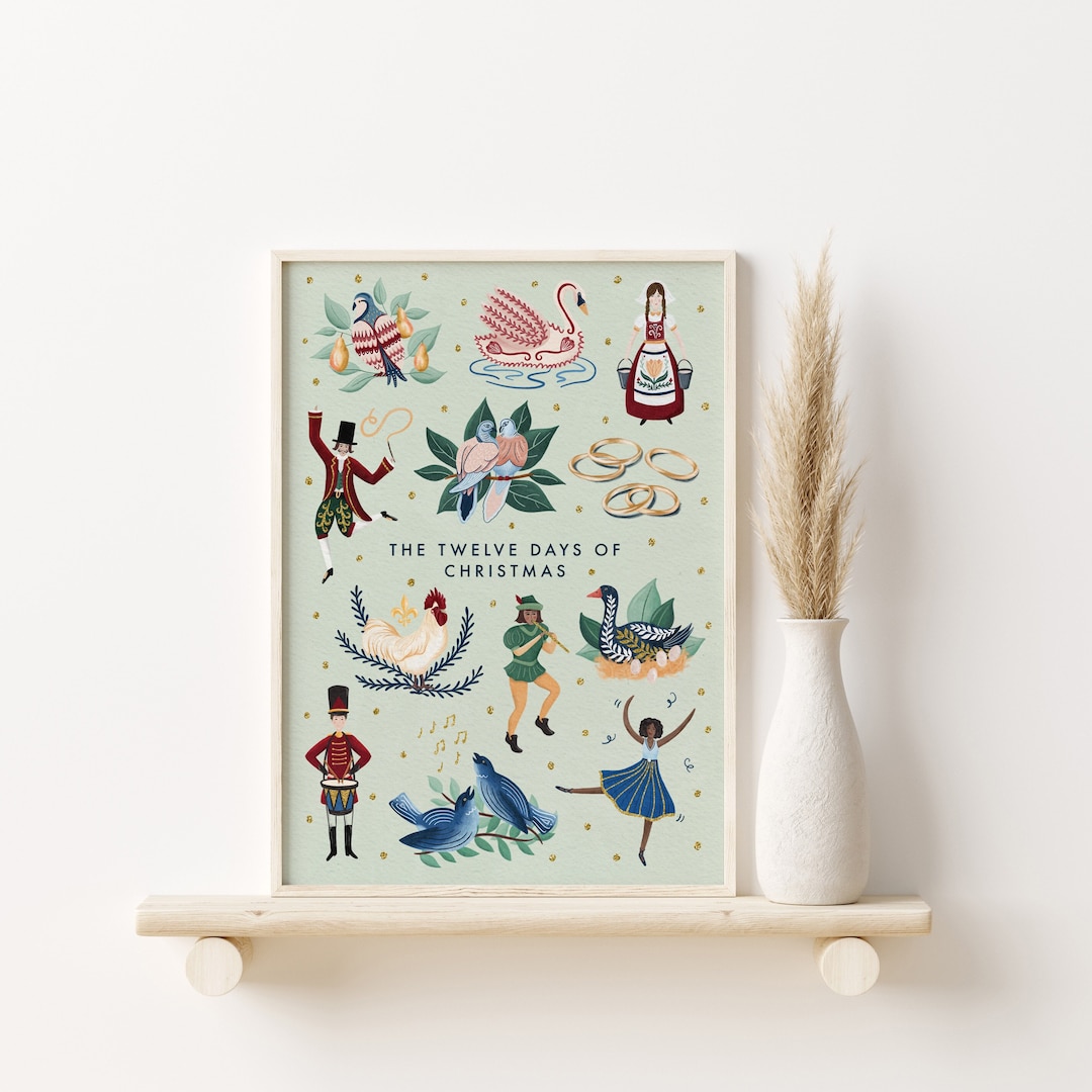 Twelve Days of Christmas Art Print, Christmas Wall Art, Christmas Home ...
