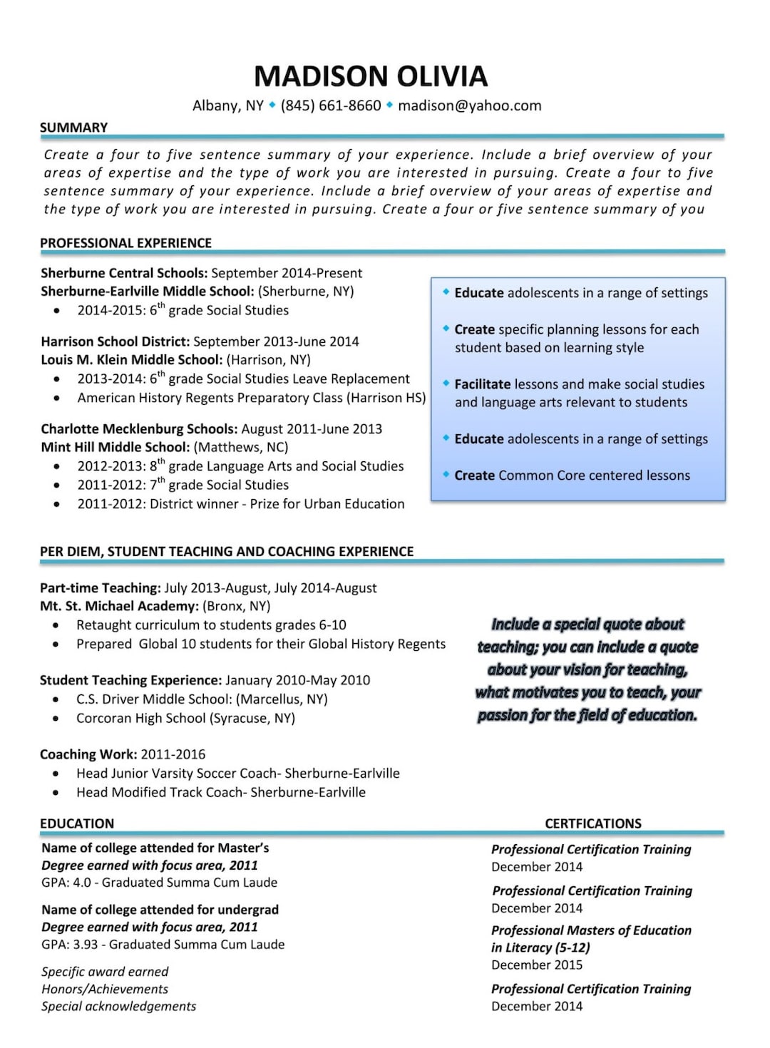 Teacher Resume Writing: Custom Educator Resume Design - Etsy