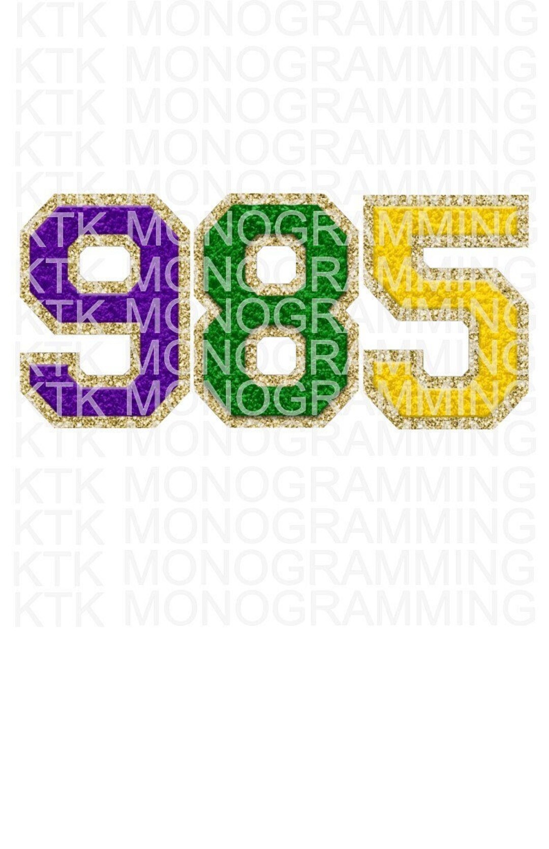 Mardi Gras Faux Chenille Numbers 985 Area Code Southeastern La - Etsy