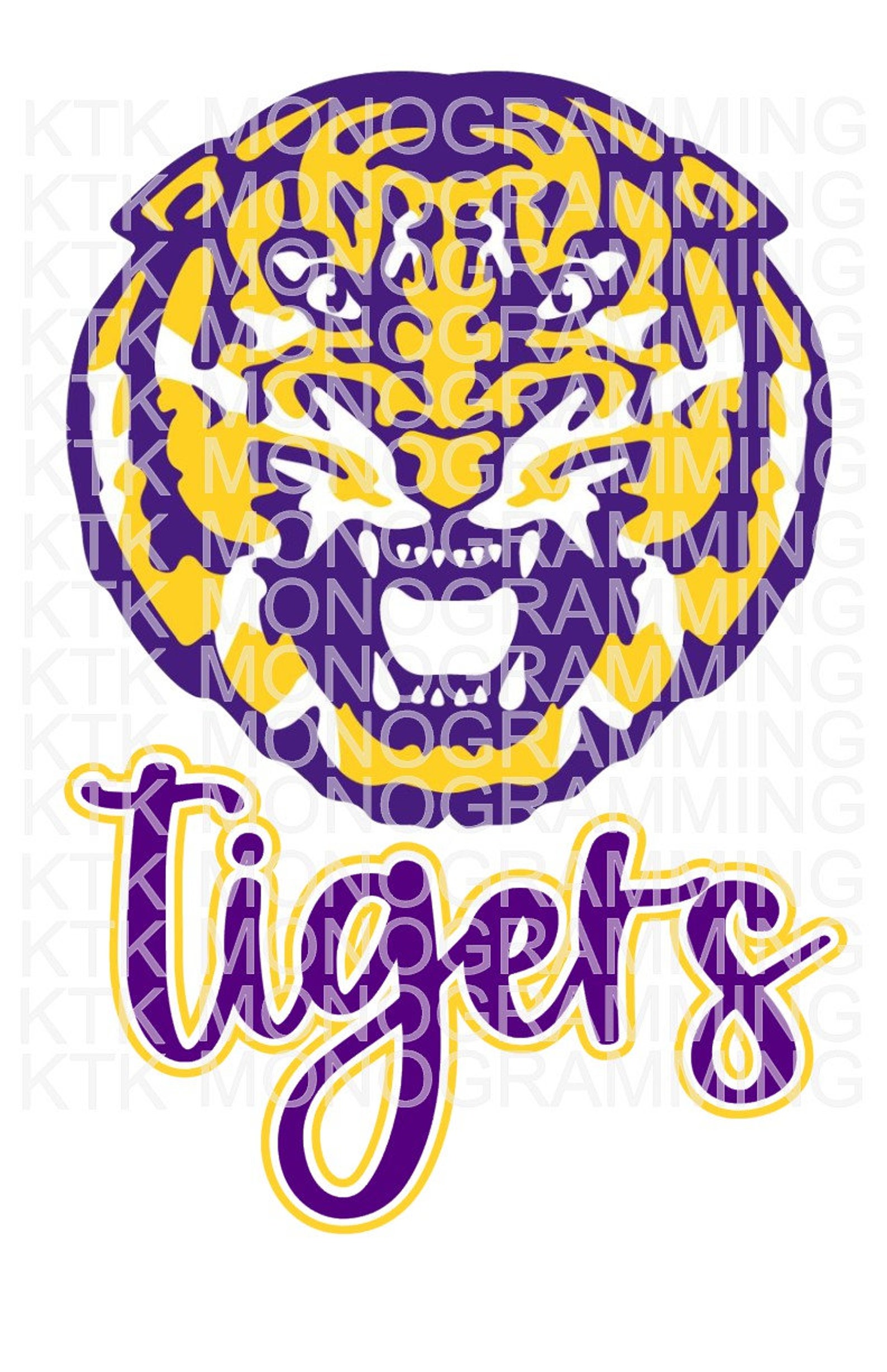 LSU Tiger Face With Tiger in Script Tiger Purple and Gold PNG - Etsy