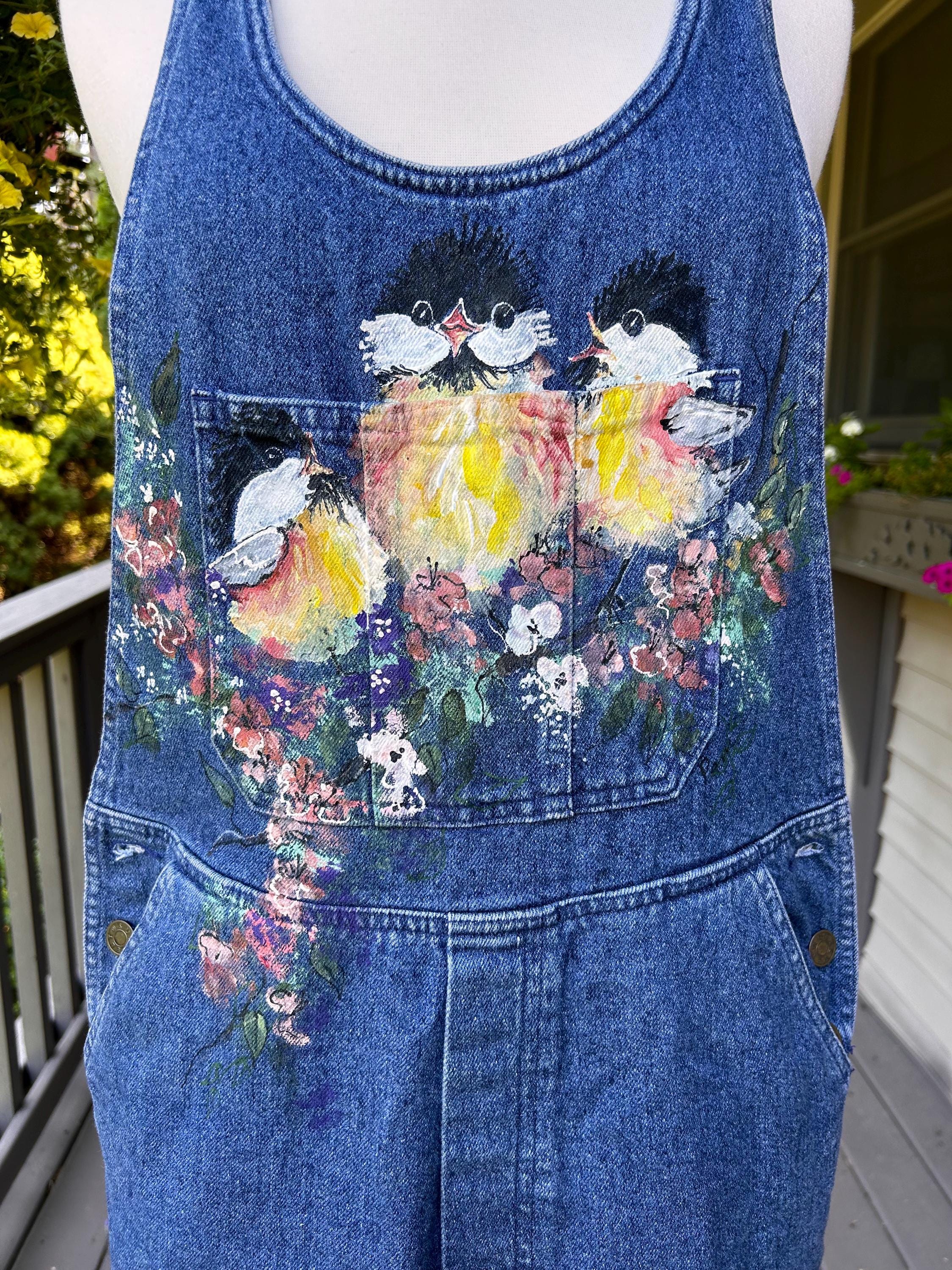 Hand-painted Chickadee Overalls by Sunbelt Denim - Size S - Etsy