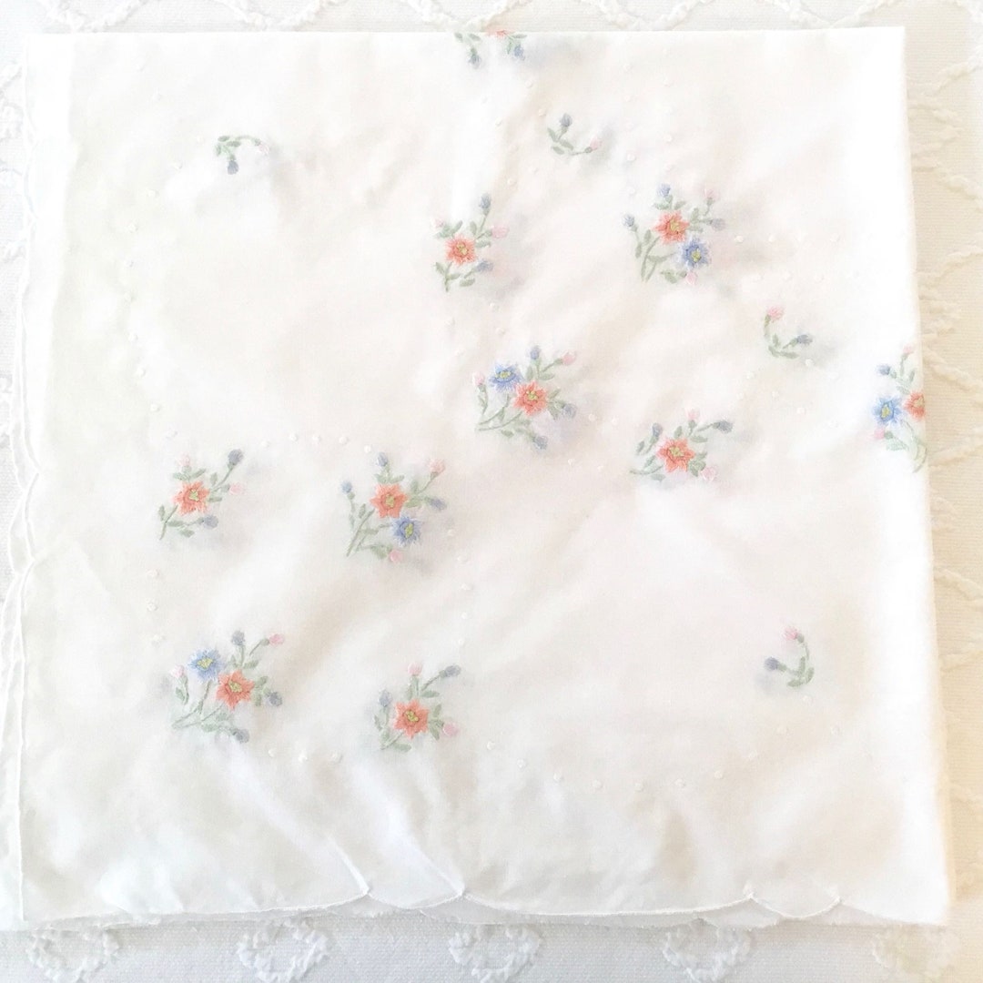 Delightful Vintage Embroidered Square Tablecloth, White With Peach ...