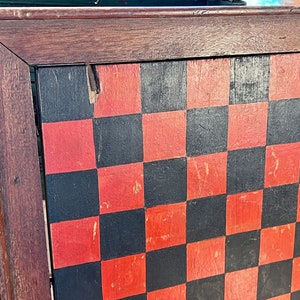 Antique Wooden Checkers Game Board, Vintage Red and Black Hand-painted ...