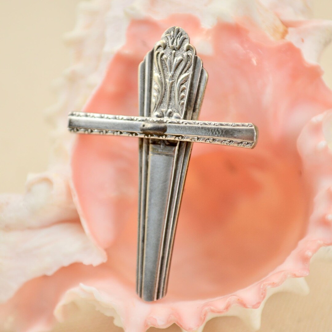 Vintage Silver Flatware Cross Brooch Handcrafted Religious - Etsy