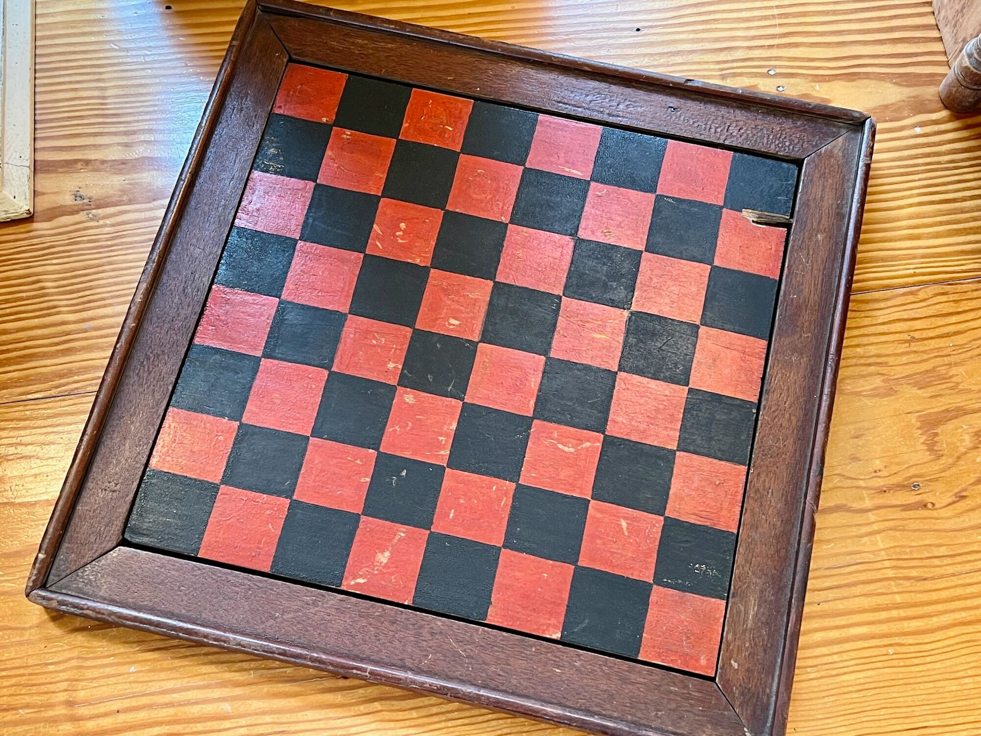 Antique Wooden Checkers Game Board, Vintage Red and Black Hand-painted ...
