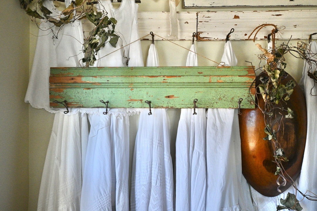 Handmade Peg Rack, Reclaimed Antique Trim Lumber With Chippy Paint and ...