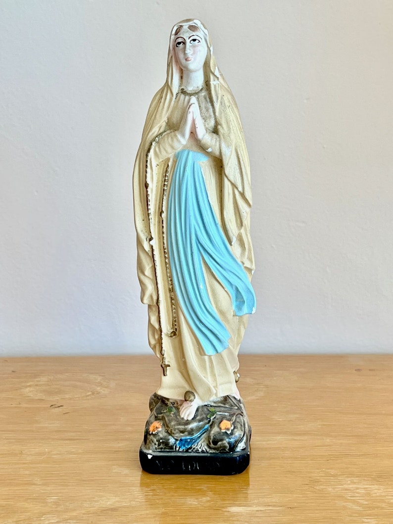 Antique Chalkware Italian Virgin Mary Statue, Painted With Lovely ...
