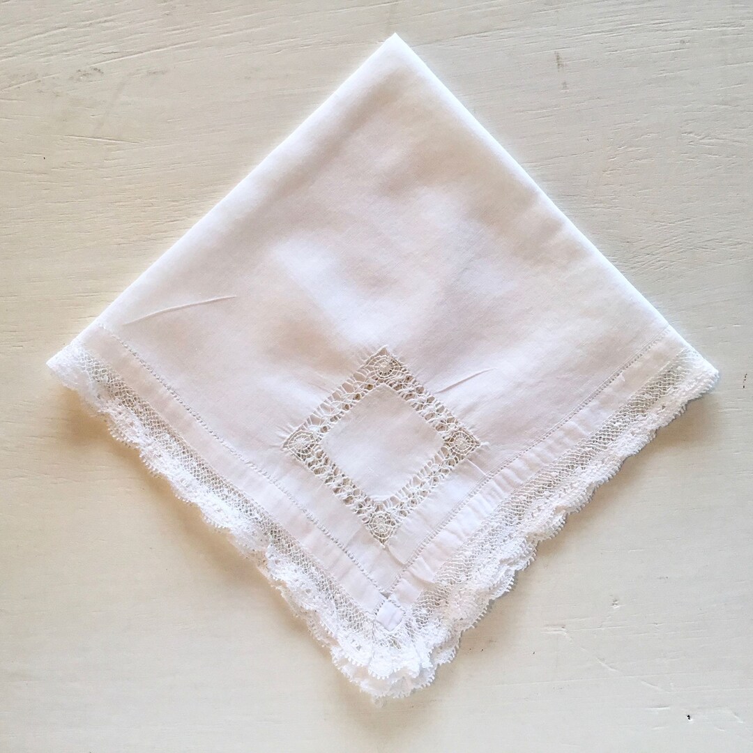 Antique White Linen Handkerchief With Lace and Cutwork, Vintage Linens ...