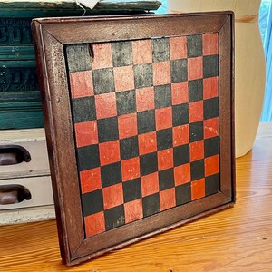 Antique Wooden Checkers Game Board, Vintage Red and Black Hand-painted ...
