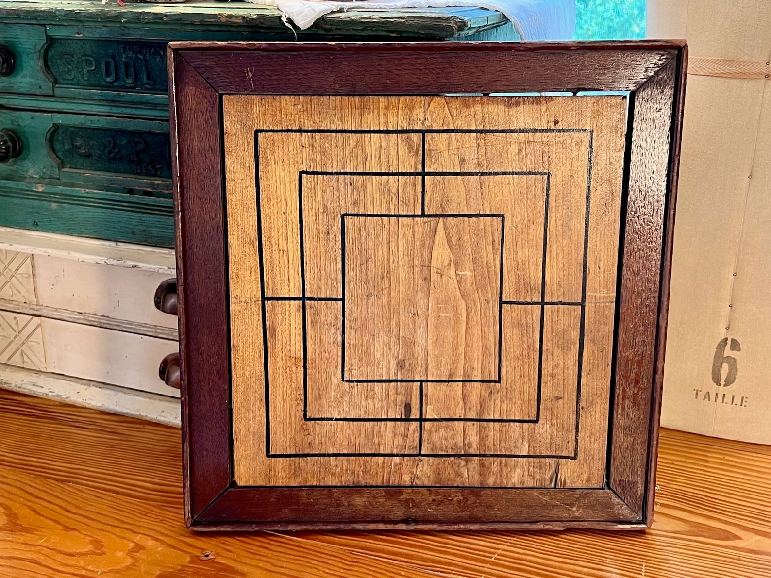 Antique Wooden Checkers Game Board, Vintage Red and Black Hand-painted ...