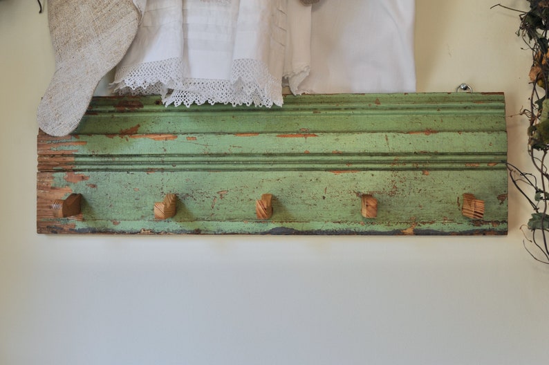 Peg Rack, Reclaimed Antique Trim Lumber With Green Paint and Handmade ...