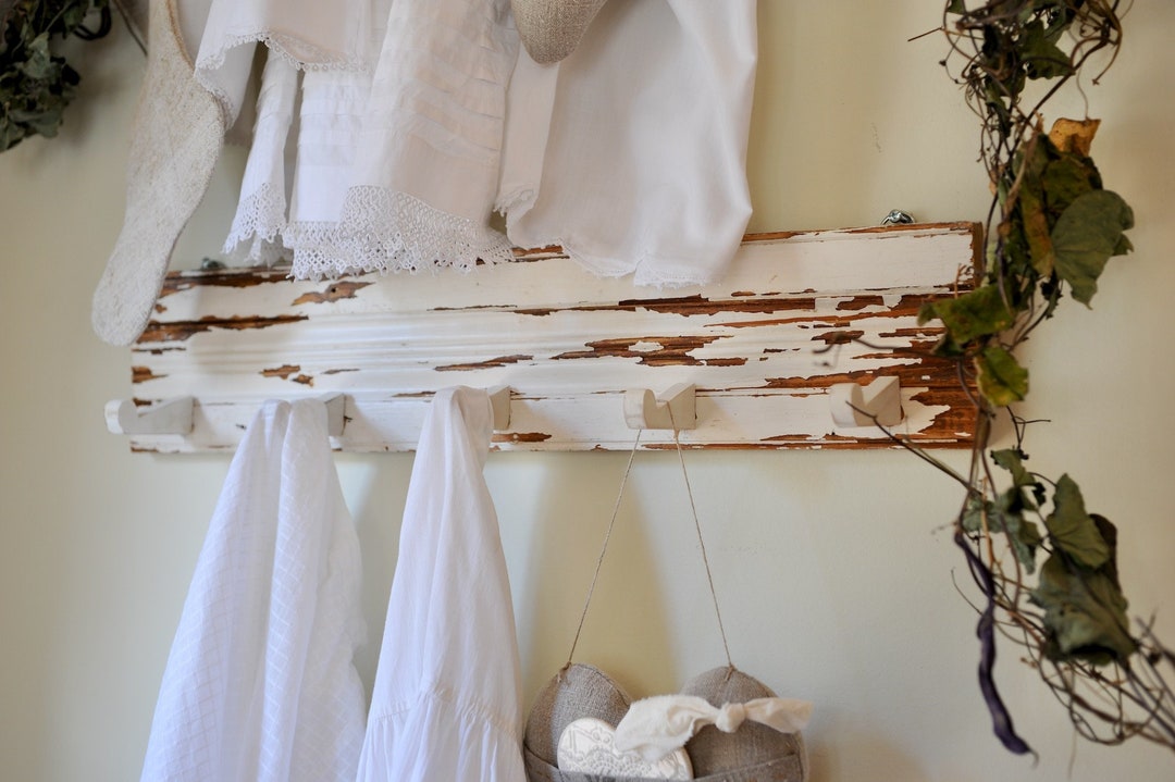 Handmade Peg Rack, Reclaimed Antique Trim Lumber With Chippy Paint and ...