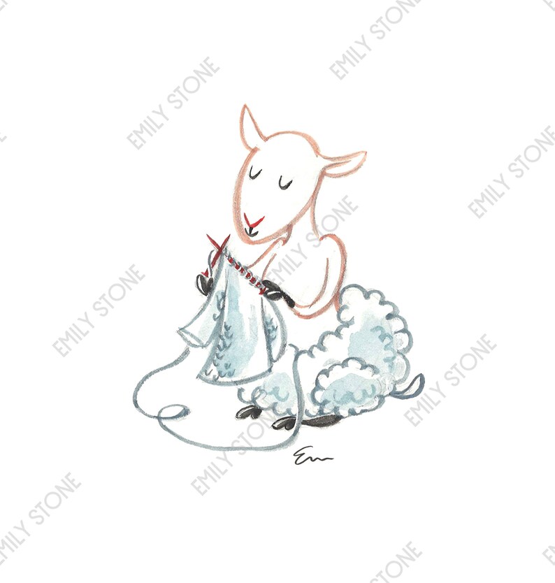 Cute Knitting Sheep Art Print Digital Download 5 X 7" | Funny Knitter ...