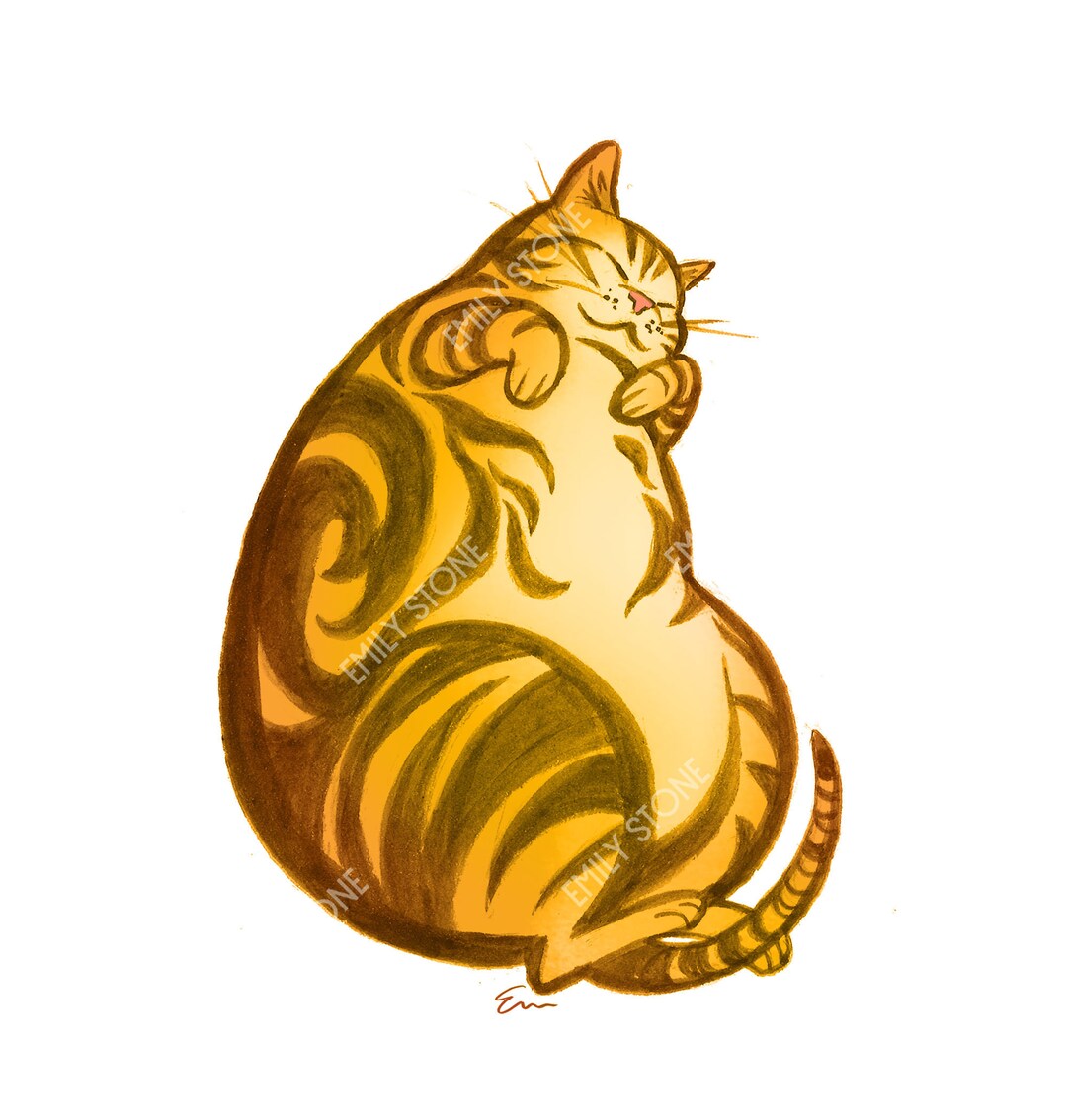 Chubby Cat Orange Tabby Art Print Digital Download 5 X 7" | Cute Kitty ...