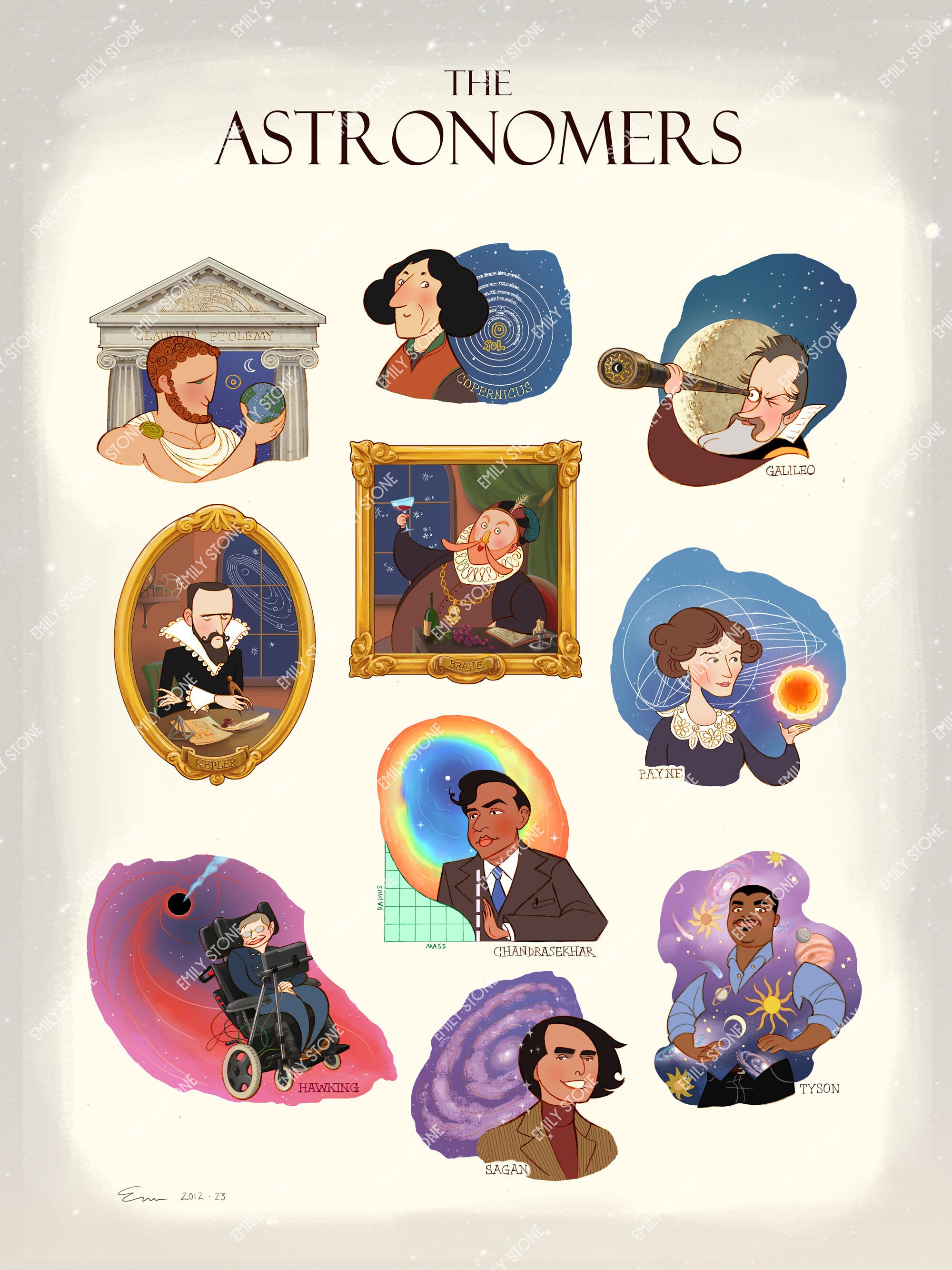 Astronomers Art Print Digital Download Poster 20x24" | Cute Cartoon ...