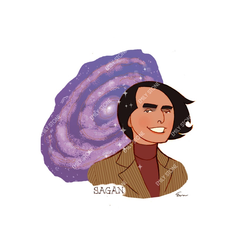 Carl Sagan Cartoon Art Print: Educational Astronomy Decor (digital ...