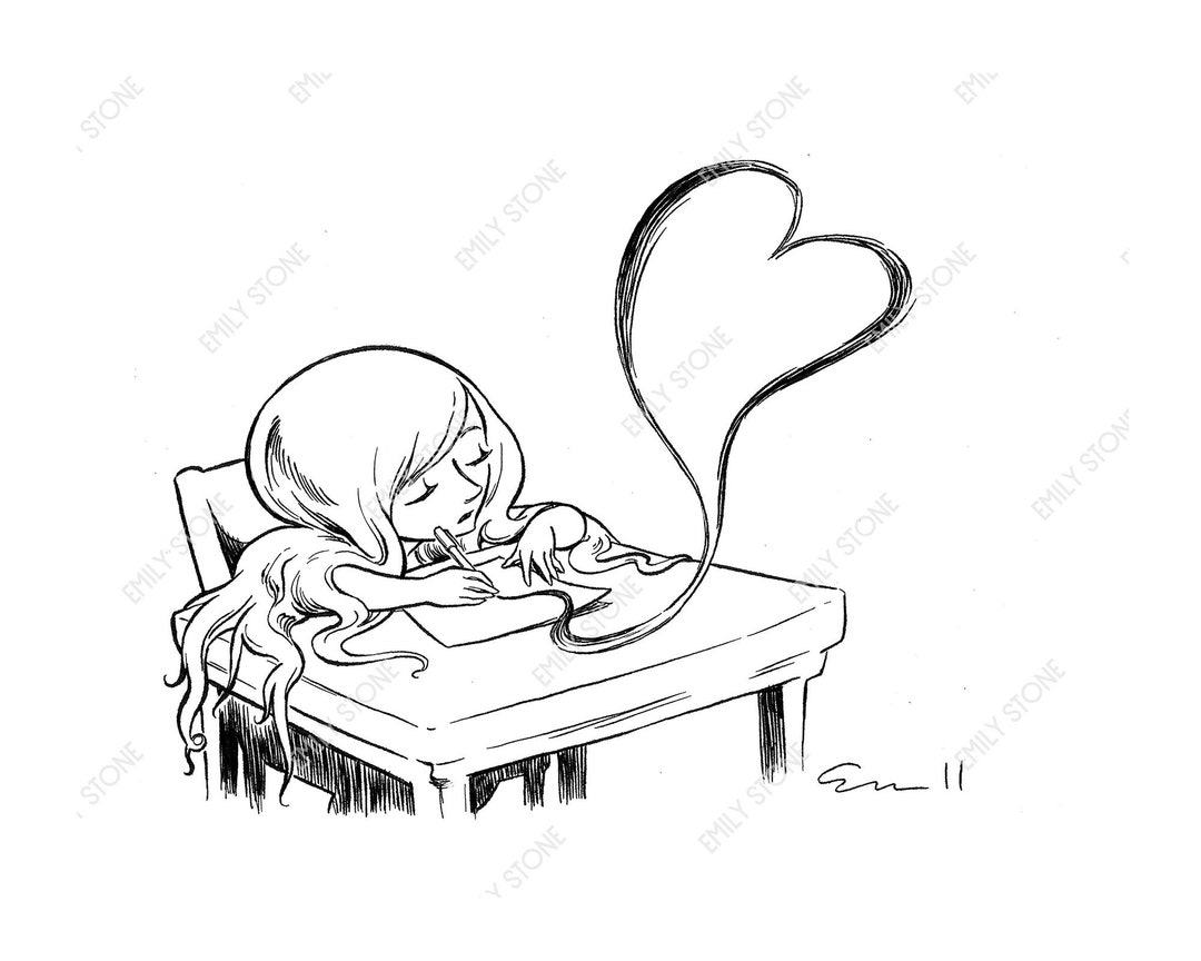 Love Letter Ink Drawing Art Print: Heart Romance (digital Download) - Etsy