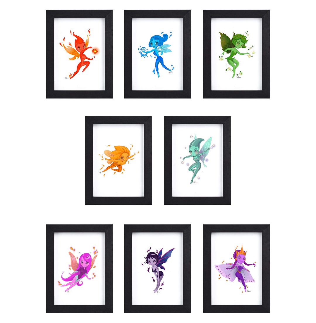 Fairy Art Prints Set | Colorful Cartoon Fairies, Kids Room Decor ...