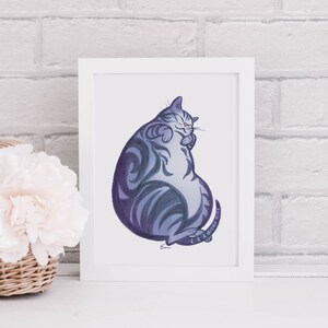 Chubby Cat Gray Tabby Art Print Digital Download 5 X 7" | Cute Kitty ...