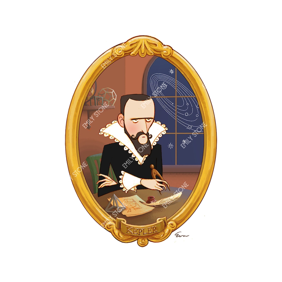 Johannes Kepler Art Print Digital Download 5 X 7" | Cute Cartoon ...