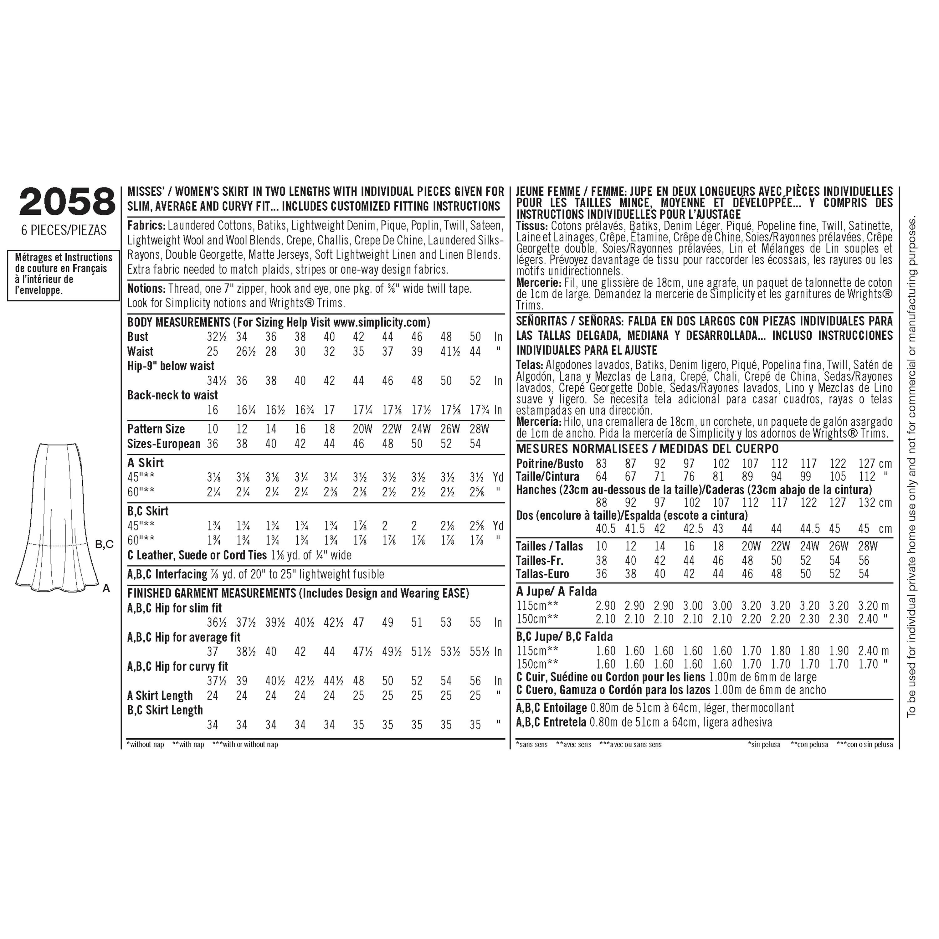 Simplicity 2058 Misses' & Plus Size Amazing Fit Skirt - Etsy