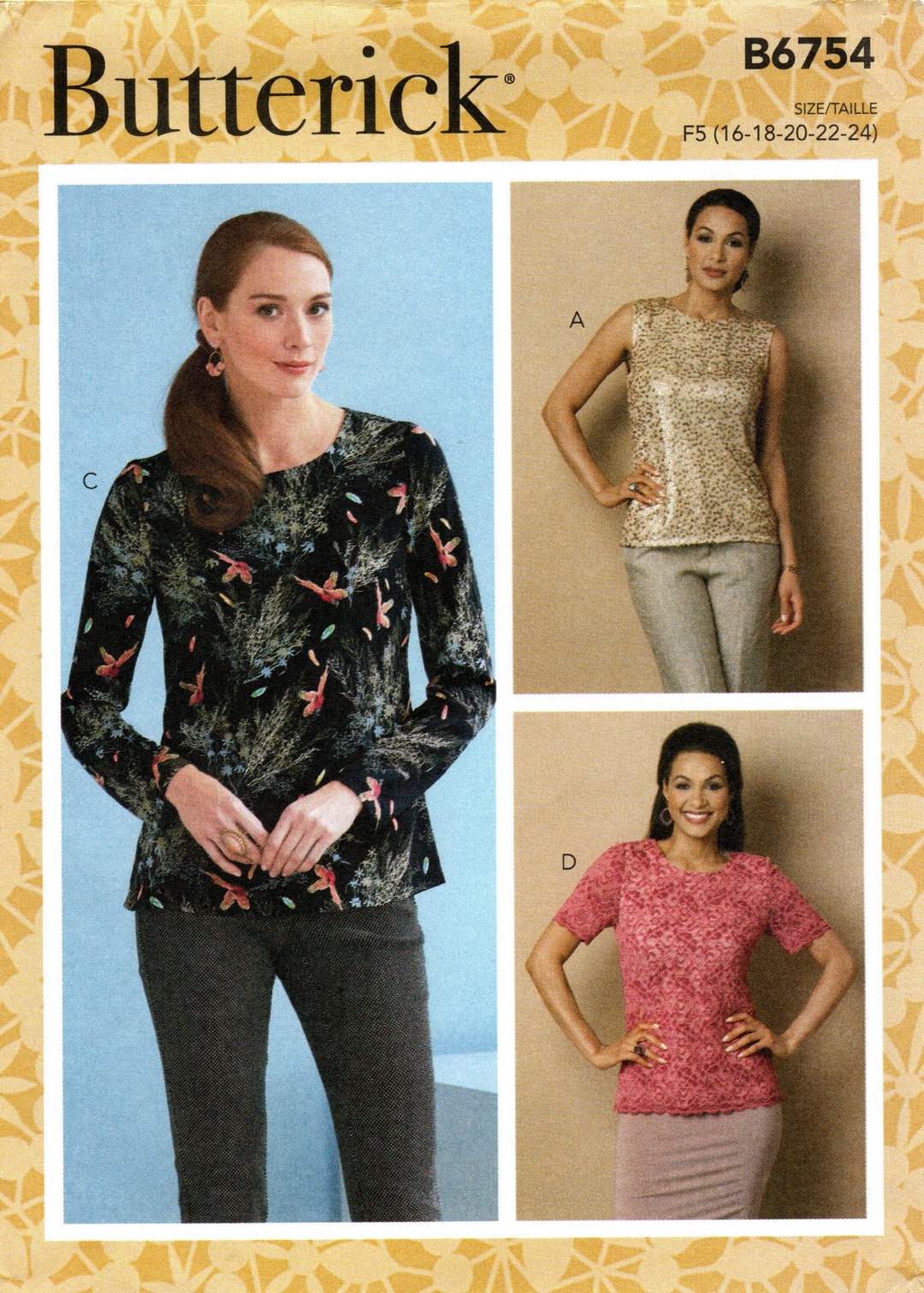 Misses' Top With Cup Sizes A/B, C, D - Butterick B6754 - Etsy
