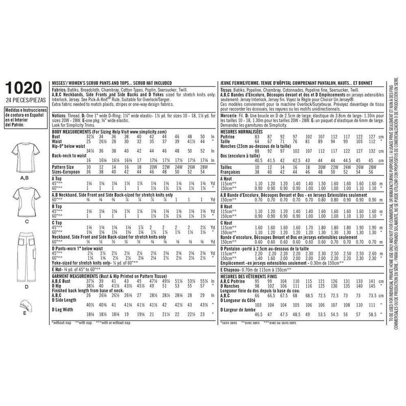 Simplicity S1020 Scrubs Misses' and Plus Size - Etsy