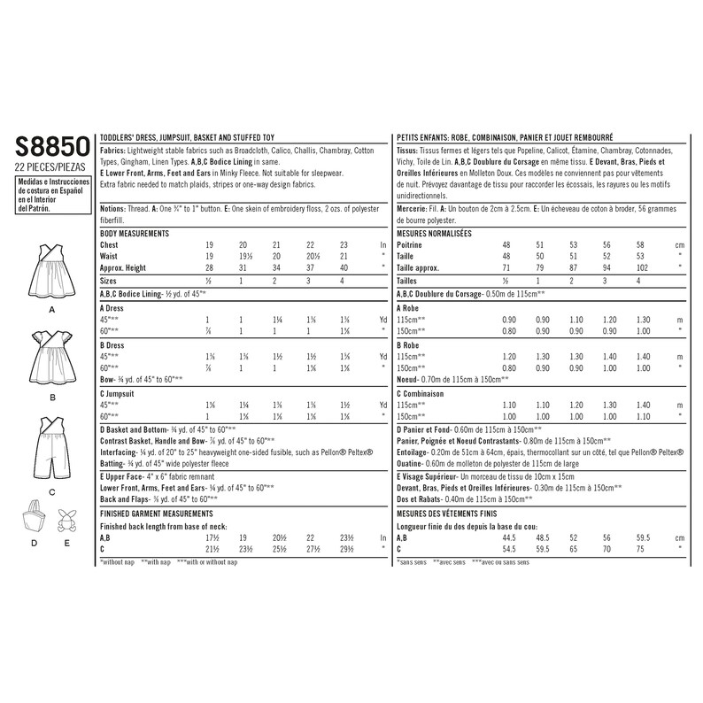 Simplicity S8850 Toddlers' Dress Jumpsuit Basket and - Etsy