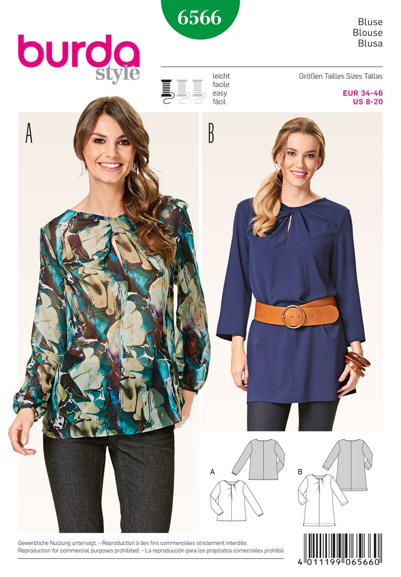 Burda Style 6566 Misses' Blouse Size (8-20) - Etsy