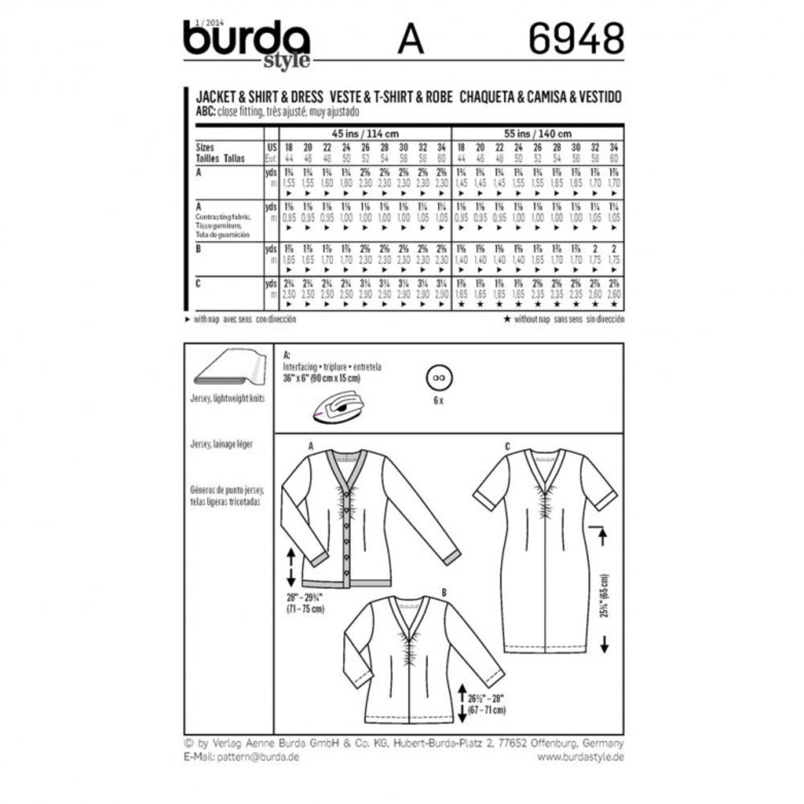Burda Style 6948 Jacket and Shirt & Dress Size 18-34 - Etsy
