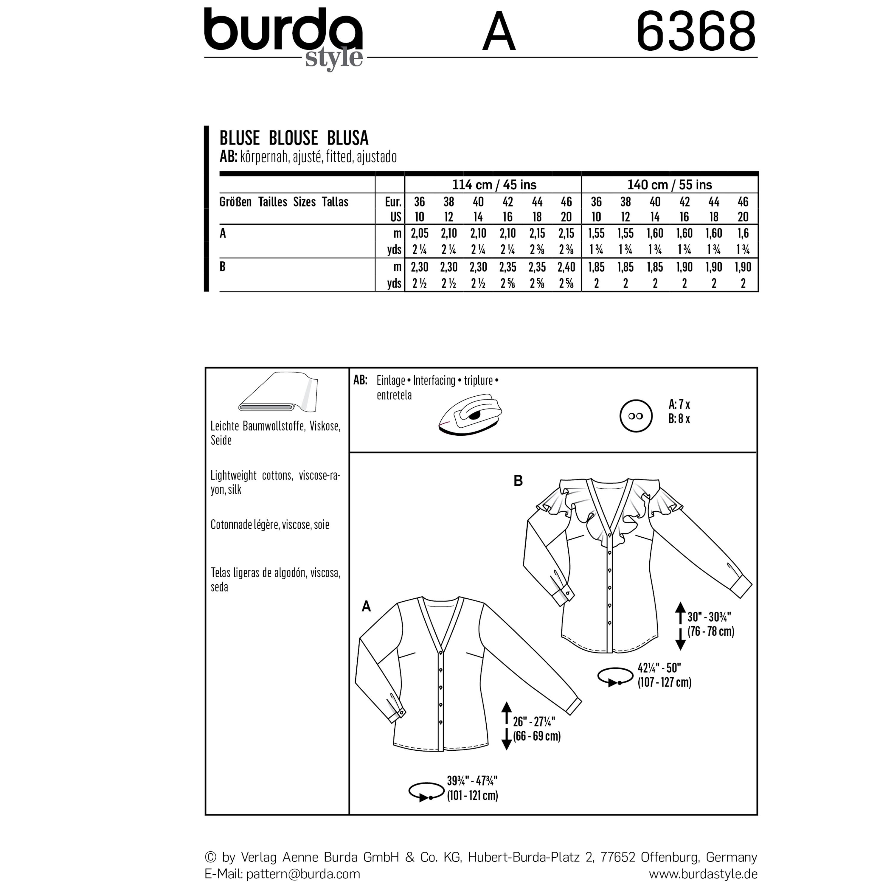 Burda Style 6368 Women's Tops Size US 10-20 | Etsy