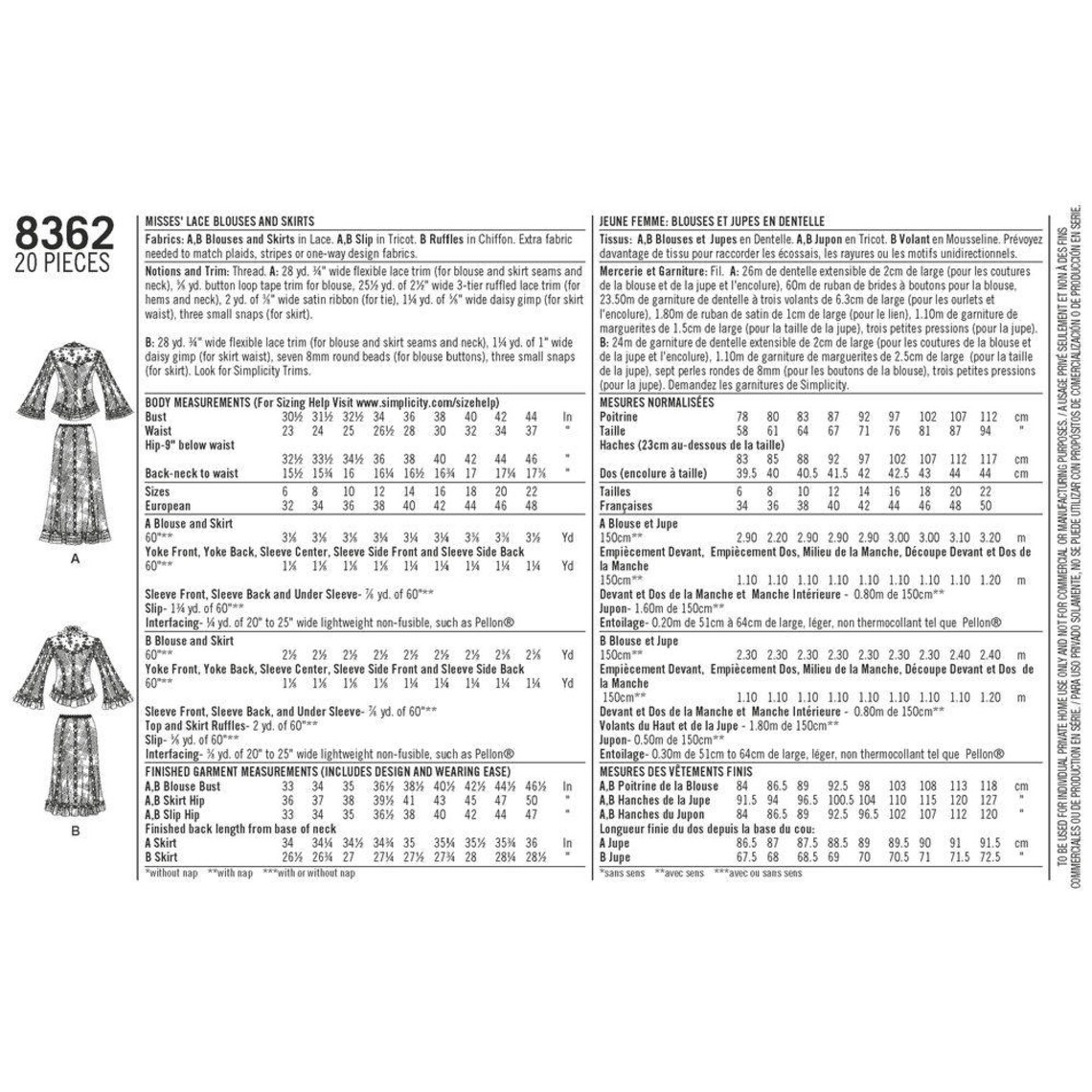 Simplicity 8362 Misses' Bohemian Lace Blouse and Skirt In | Etsy