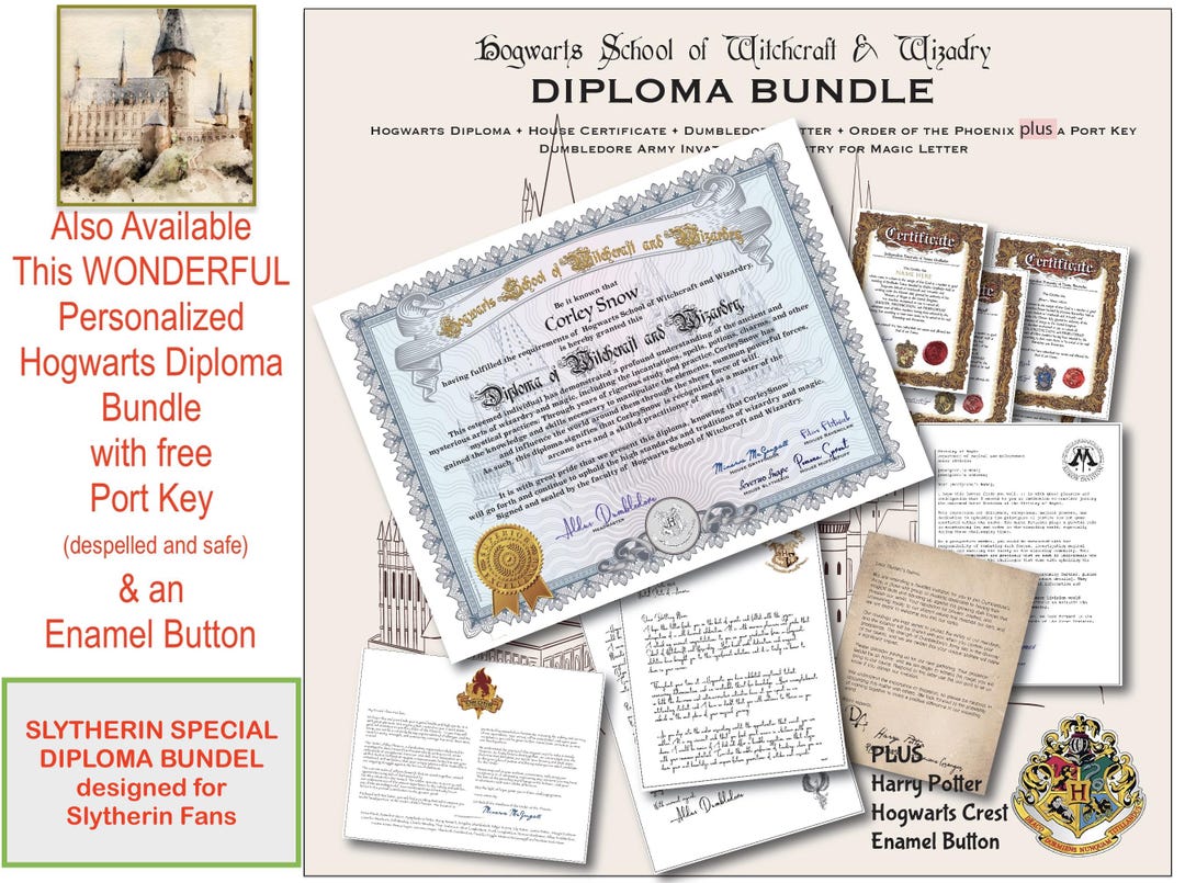 Hogwarts Personalized Diploma Plus House Certificate and Letter From ...