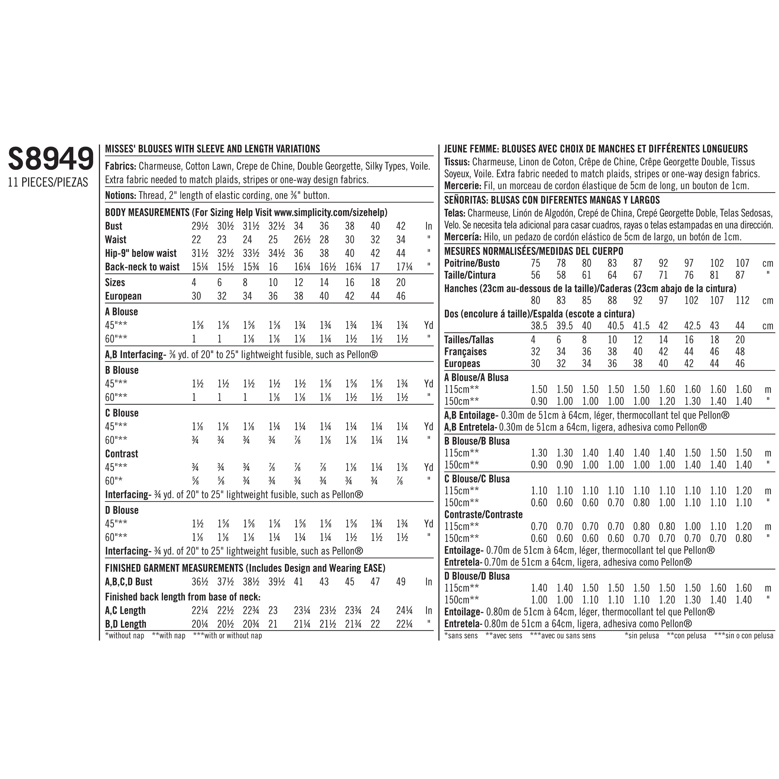 Simplicity S8949 Misses' V-neck Short Sleeve Blouses | Etsy