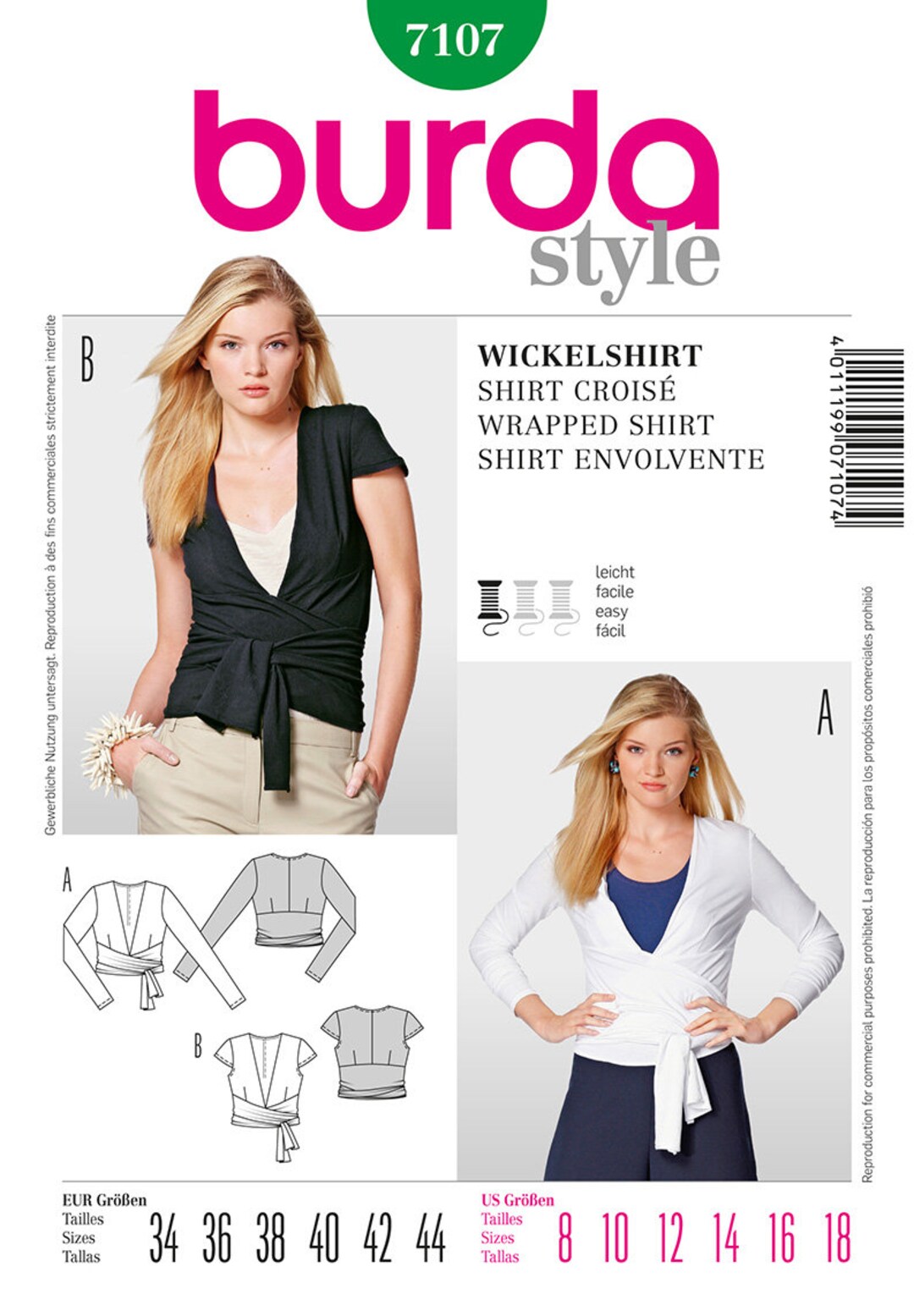 Burda Style 7107 Misses' Cross-front Shirt Size 8-18 - Etsy