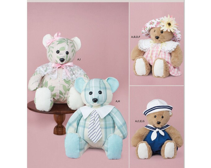 Simplicity Sewing Pattern S9771 Plush Bear With Clothes and Hats by ...