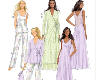 Misses Side-tie Robe, Top, Gown, Pants and Drawstring Bag Butterick ...