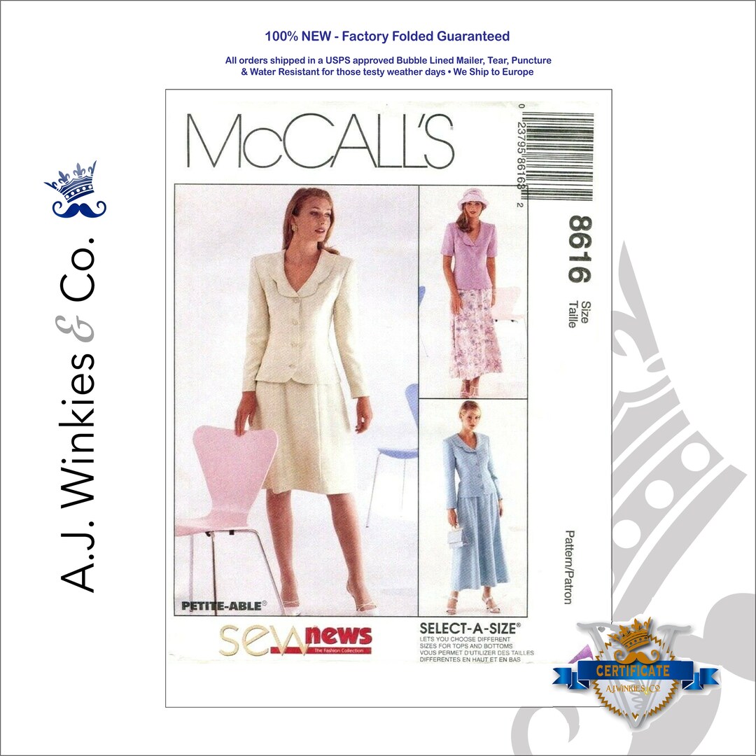 Mccall's 8616 Misses Jacket & Skirt Size C (10,12,14) - Etsy