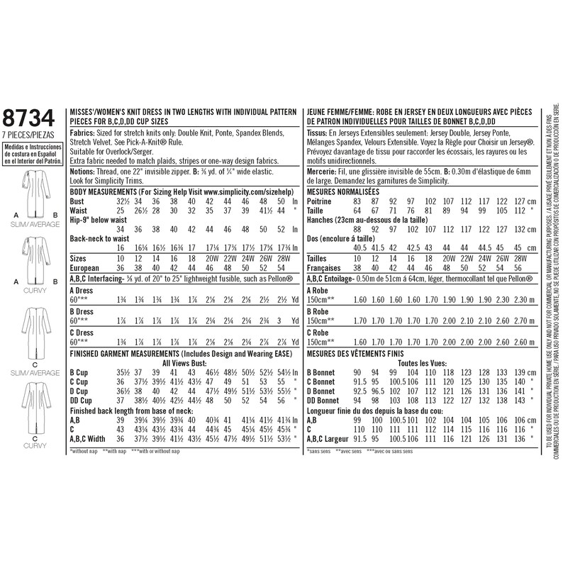 Simplicity 8734 Misses'/women's Amazing Fit Dress - Etsy