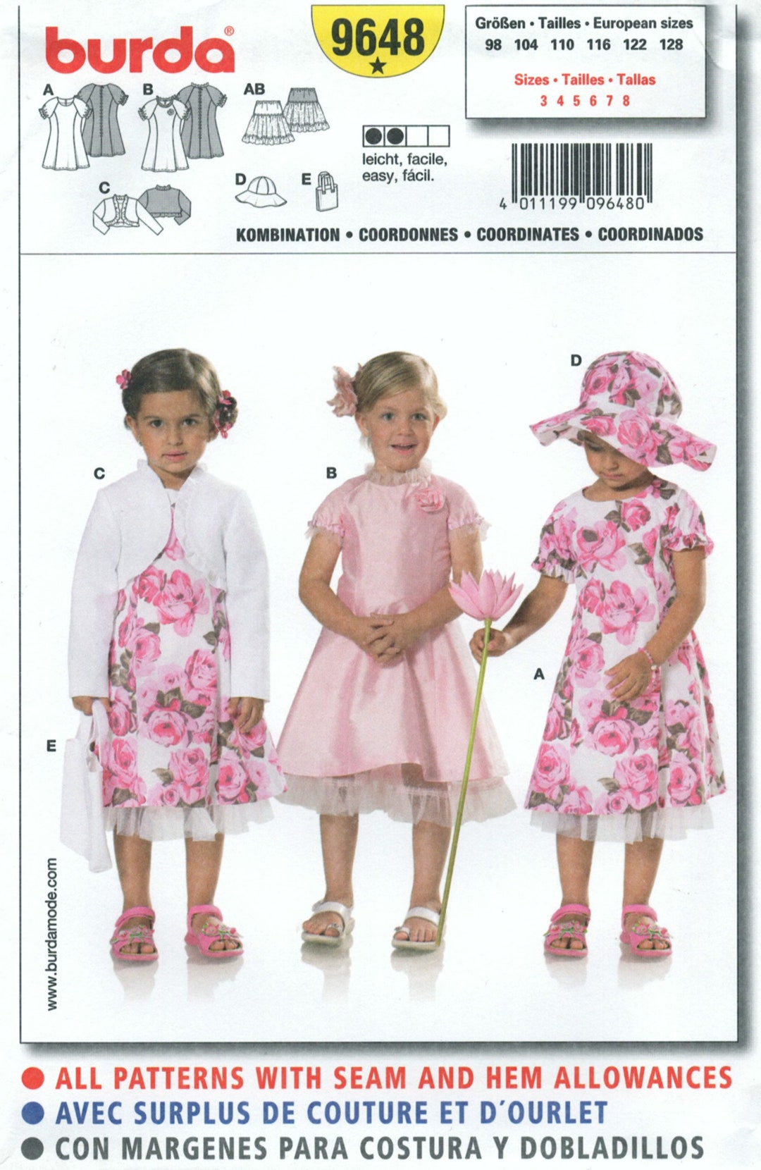 Burda Kids 9618 Girls Dress, Skirt, Jacket Bag & Hat Size 3-4-5-6-8 - Etsy