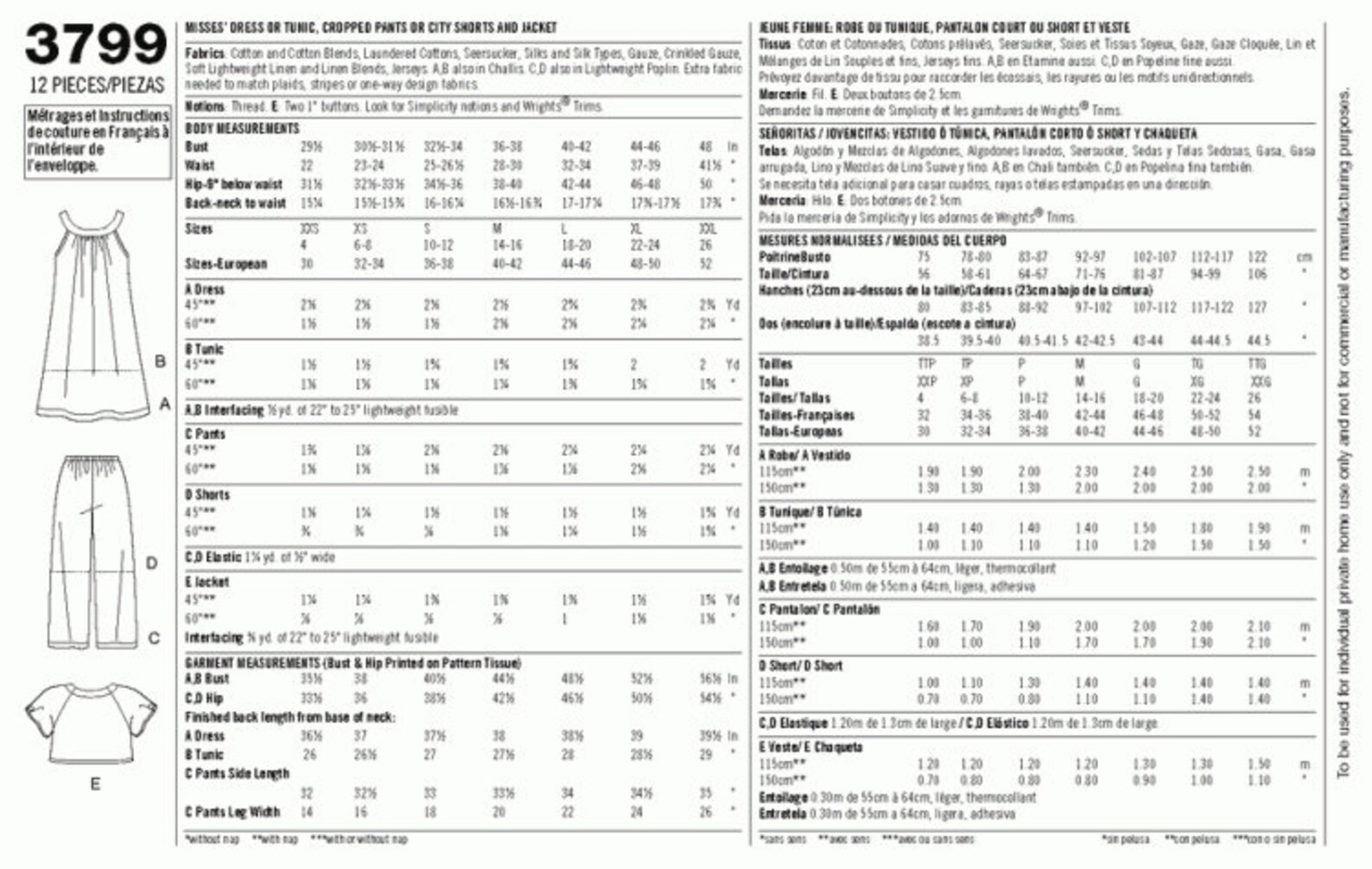 Simplicity 3799 Misses' Dress or Tunic Cropped Pants - Etsy